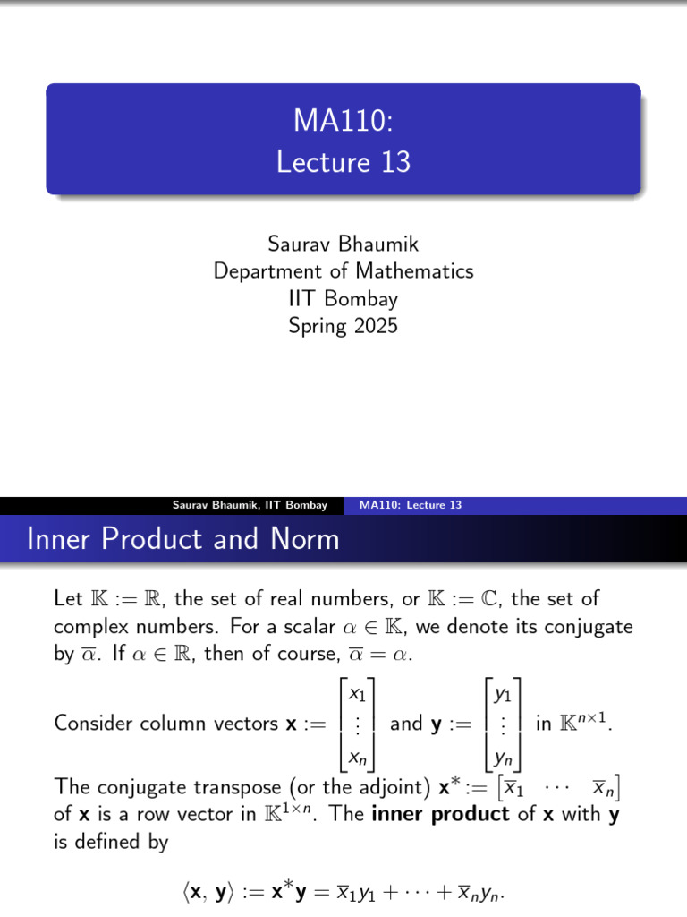 Lecture13_D3 | PDF | Operator Theory | Mathematical Concepts
