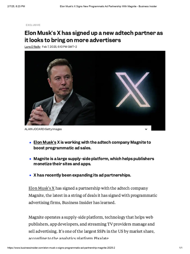 Elon Musk's X Partners with Magnite | PDF