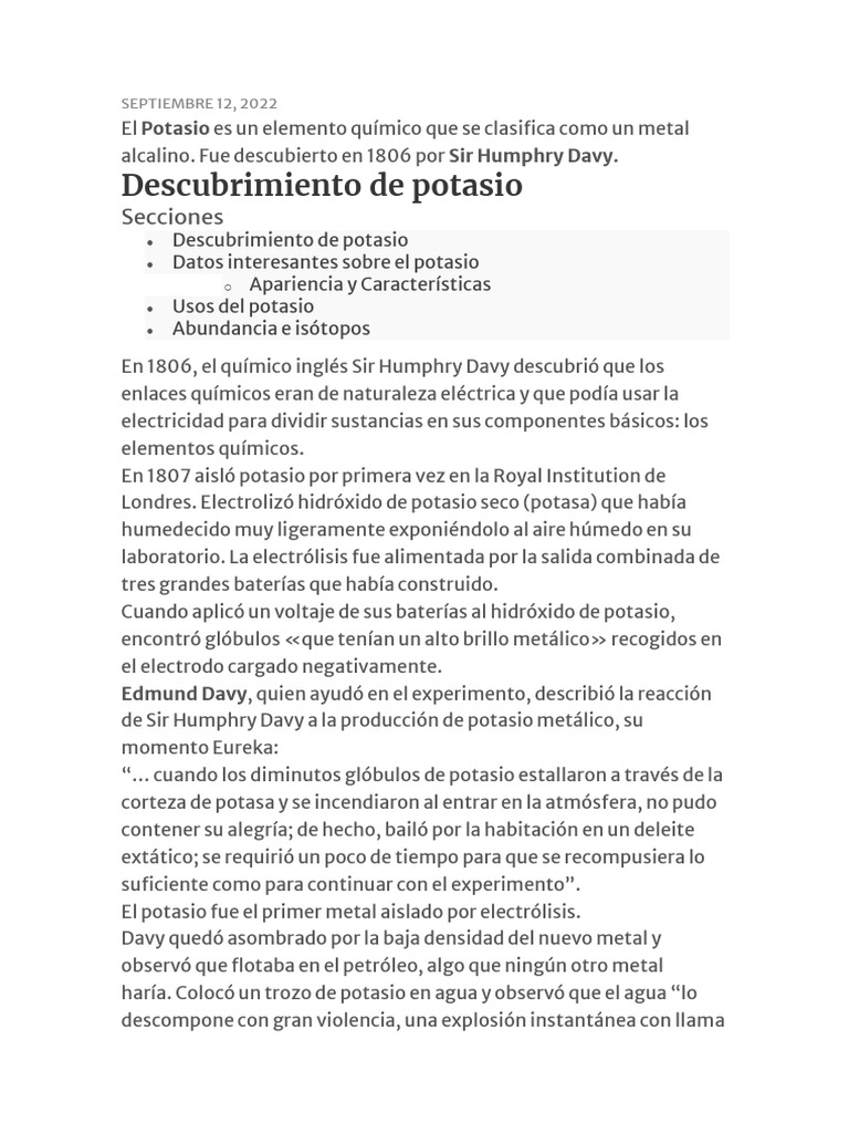 Potasio | PDF | Potasio | Química