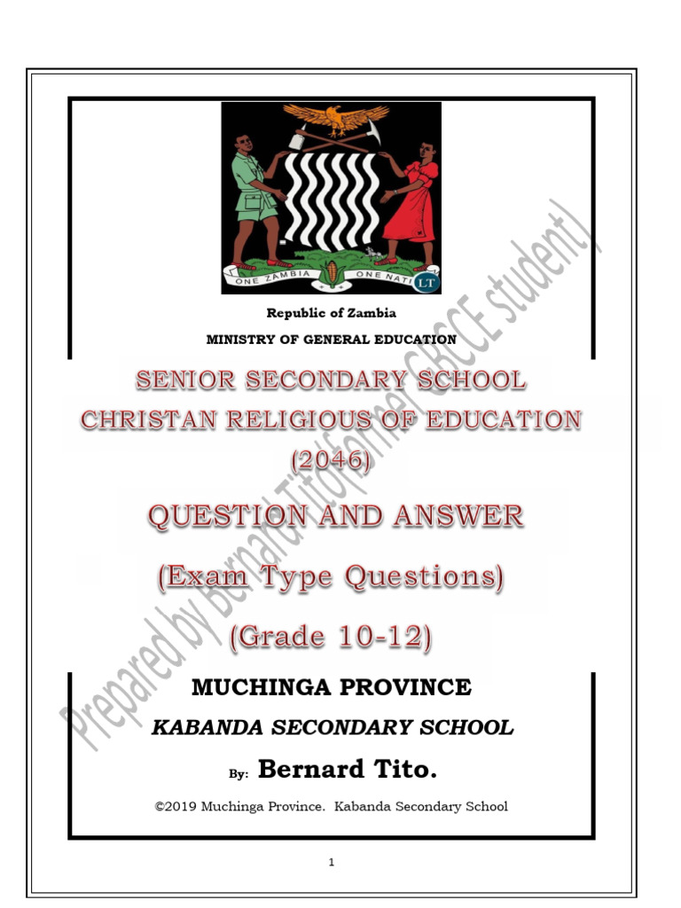 Christian Religious Education Grade 10-12 (2046) Question and Answer ...