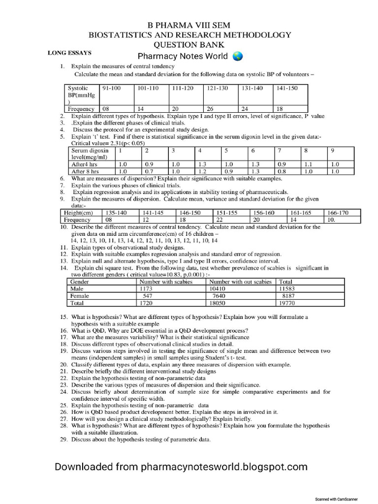 'Biostatistics Sem8 Question Bank | PDF