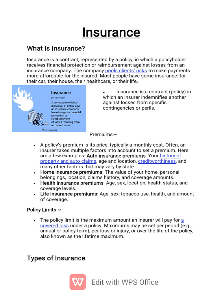 INSURANCE FOR Financial Literacy | PDF | Insurance | Deductible