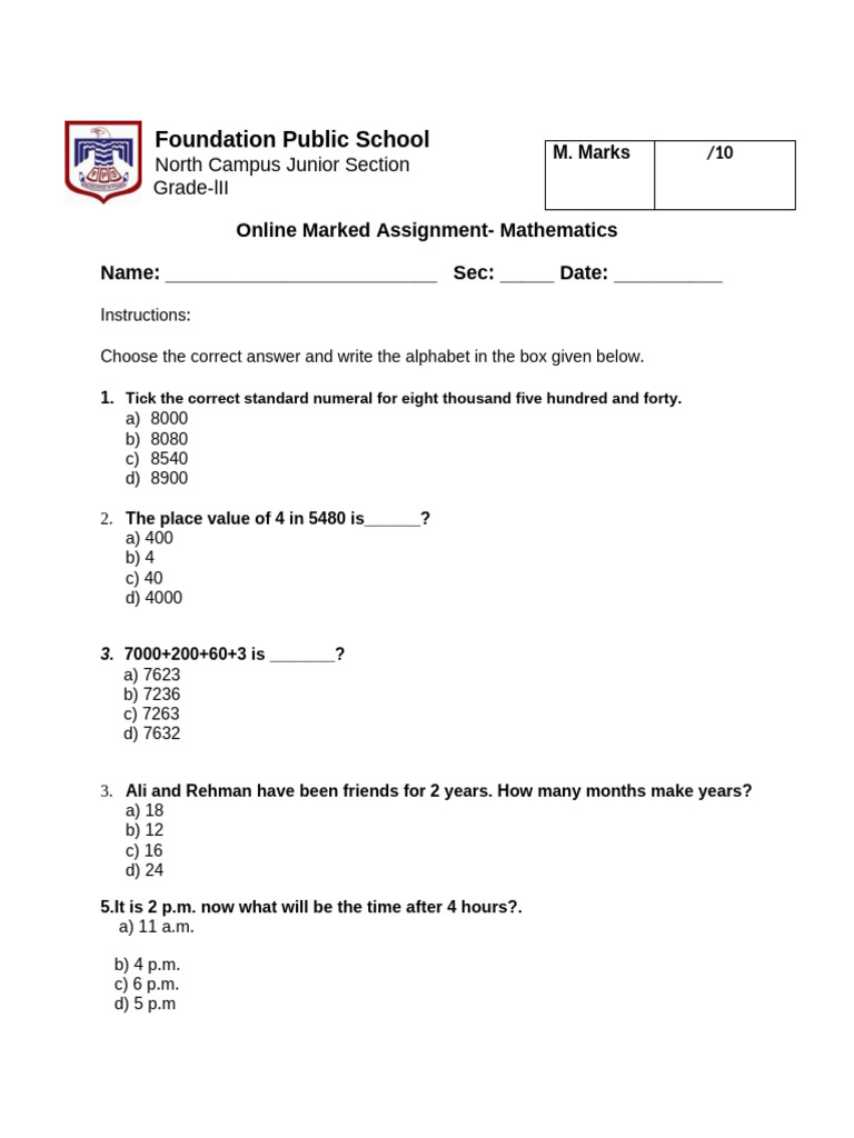 Mathematics Grade 3 | PDF