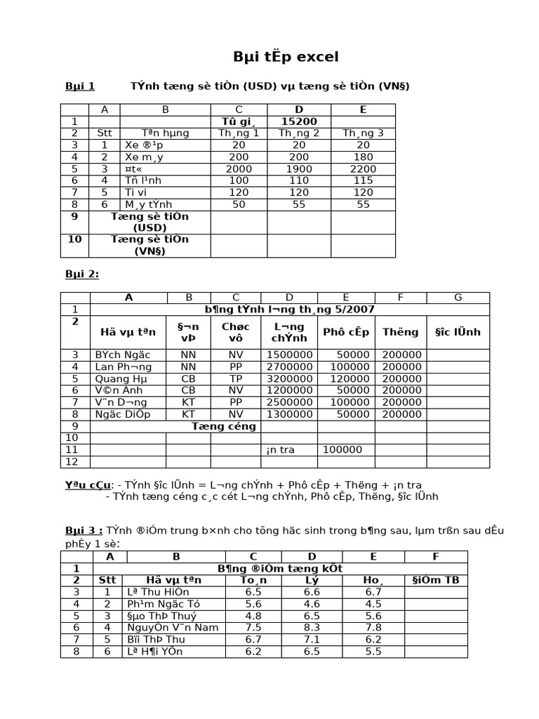 BT Excel Tin ĐC | PDF