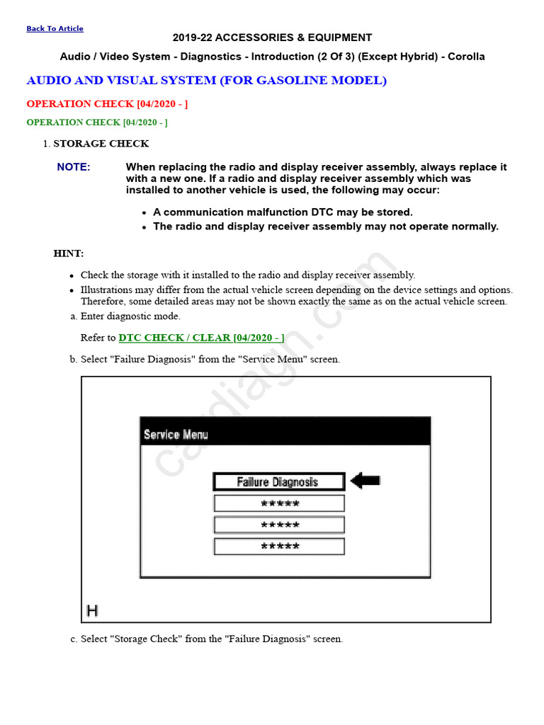 ACCESSORIES & EQUIPMENT Audio - Video System - Diagnostics ...