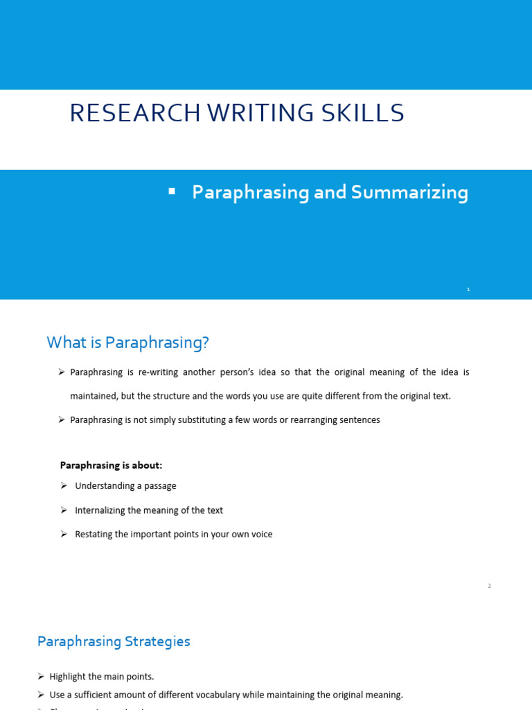 Paraphrasing and Summarizing Guide | PDF | Linguistics | Human Communication