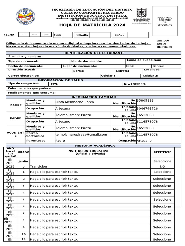 Matricula de Erika Alias Lulu 2025 | PDF