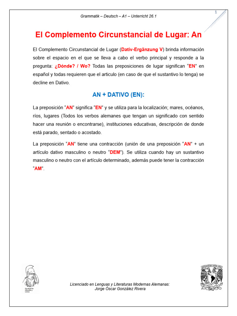 26.1 Clase A1 El Complemento Circunstancial de Lugar Preposición (An) | PDF | Gramática ...
