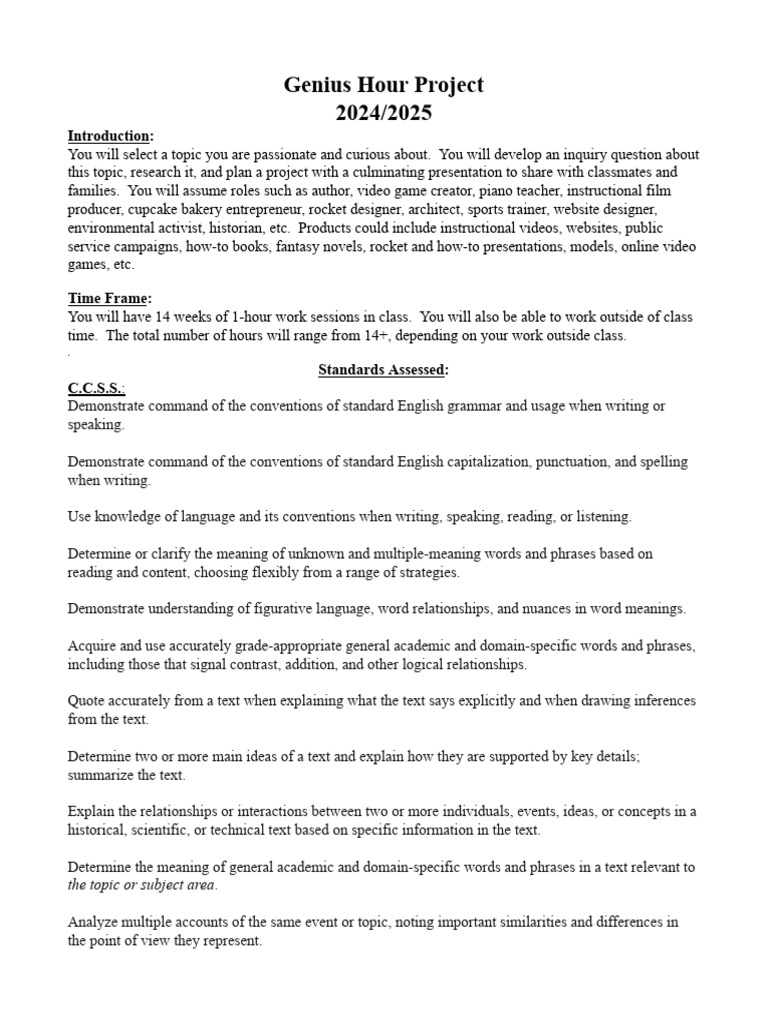 Genius Hour Project 2024 - 2025 | PDF | Critical Thinking | Thought
