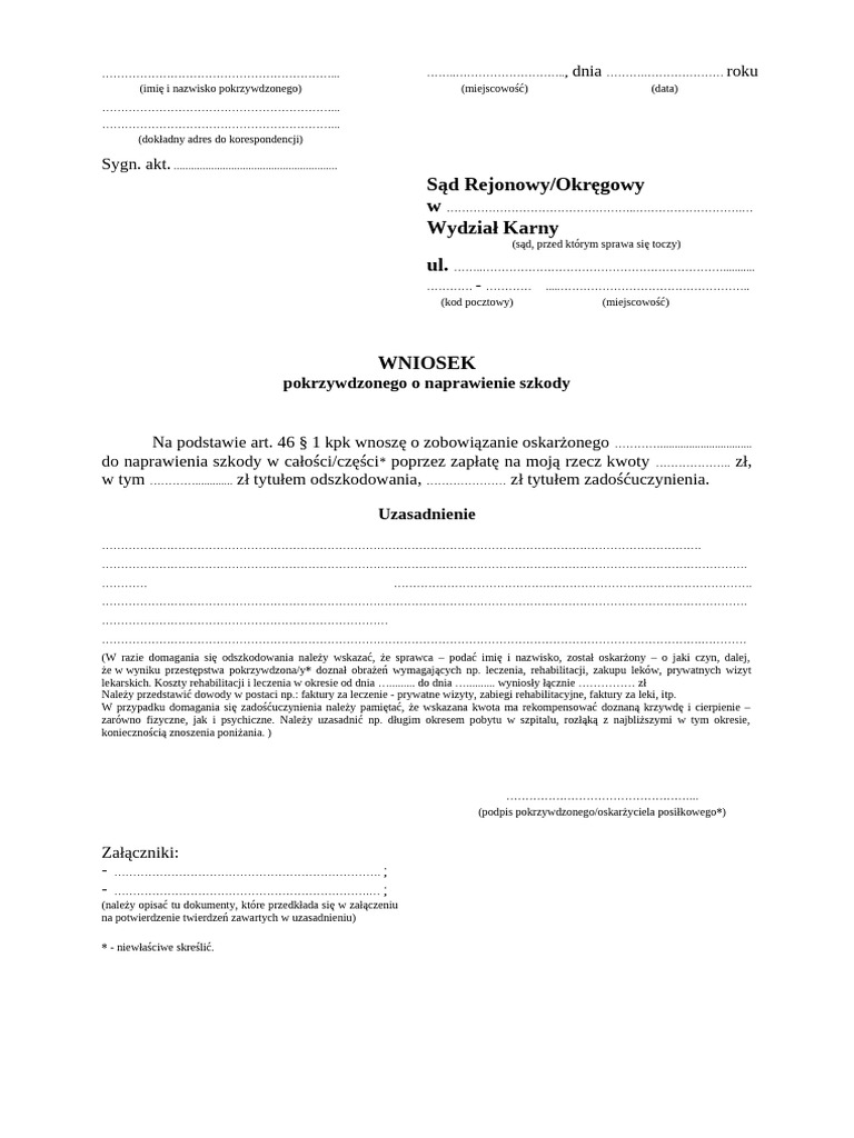 Zal.15.Wniosek Orzeczenie Obowiazku Naprawienia Szkody | PDF
