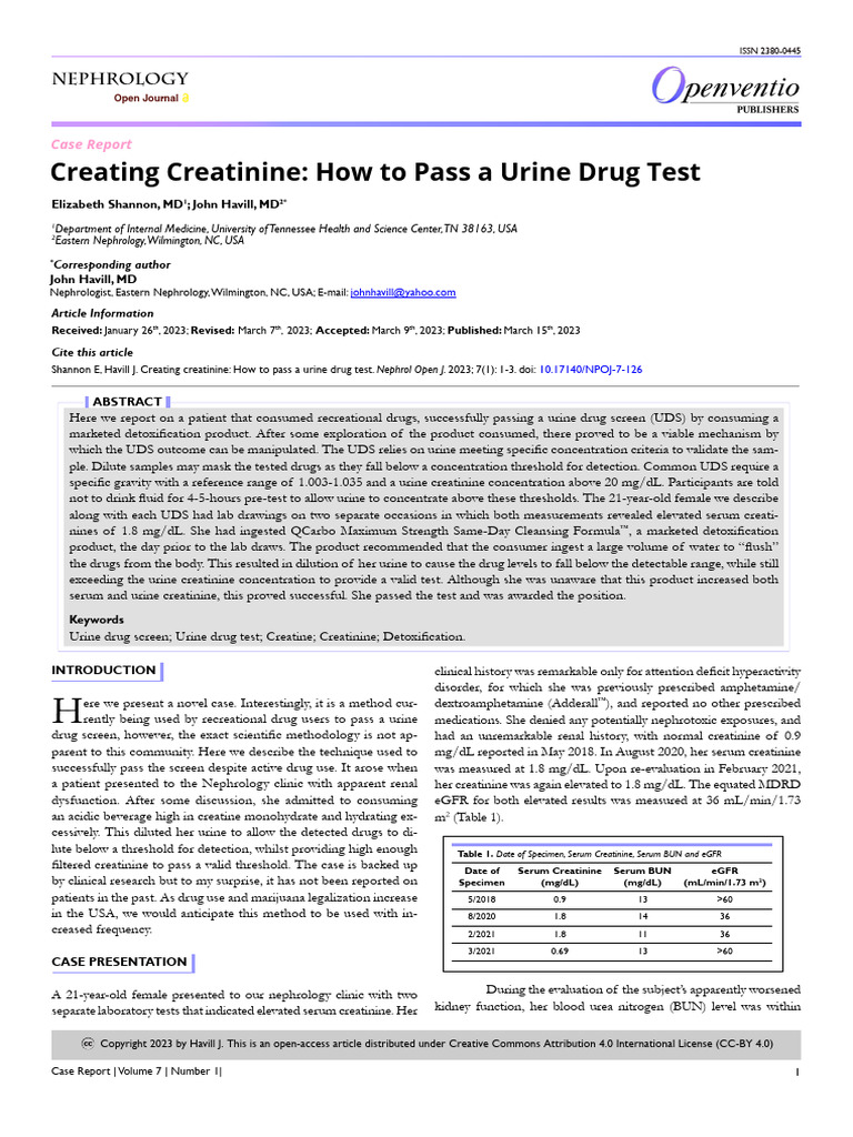 Creating Creatinine How To Pass A Urine Drug Test NPOJ 7 126 | PDF ...