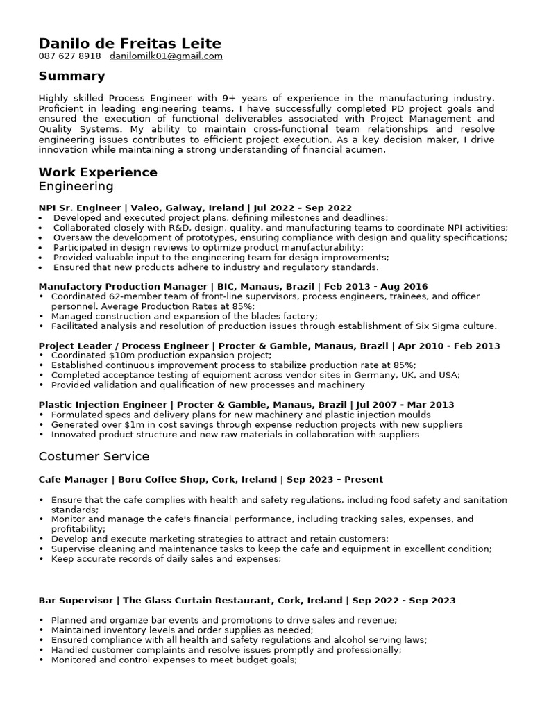 Danilo Leite - CV | PDF | Supply Chain | Expense