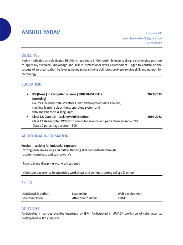 anshul CV | PDF