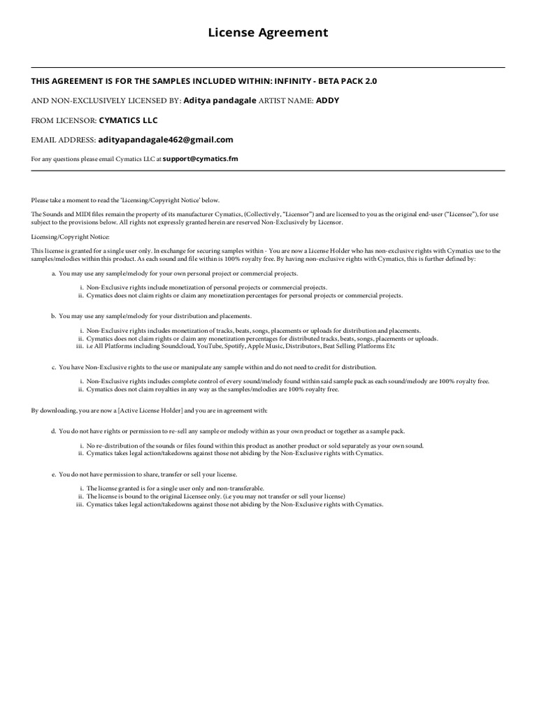 License Agreement 1733507886828 | PDF | License | Monopoly (Economics)