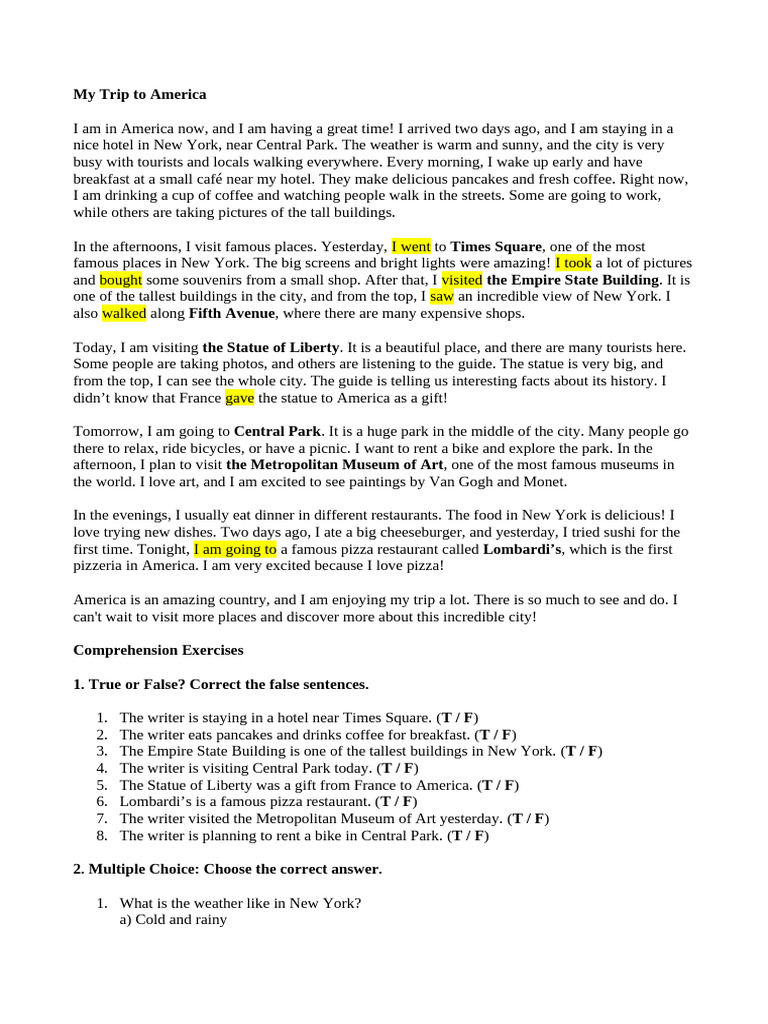 My Trip To America Text and Ex. | PDF | Cuisine