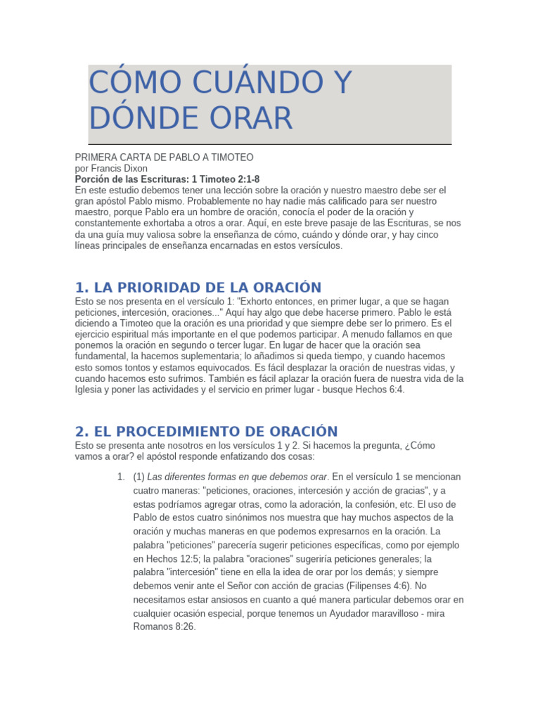 CÓMO CUÁNDO Y DÓNDE ORAR | PDF | Oración | Intercesión