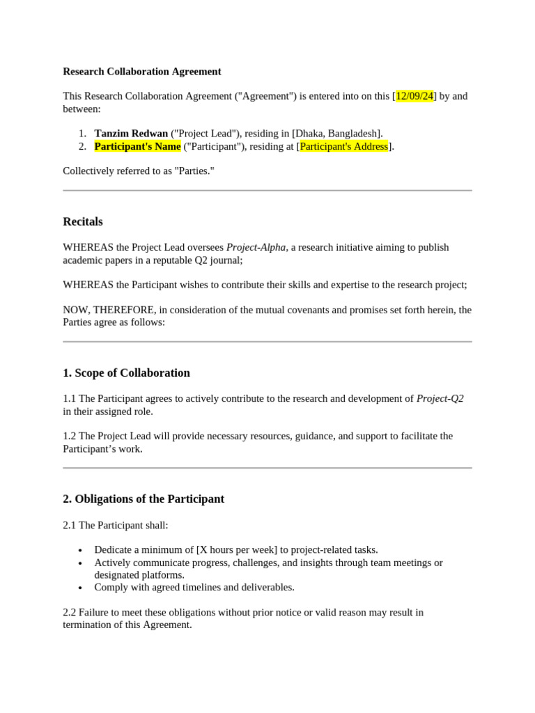 Research Agreement with Tanzim Redwan | PDF | Arbitration | Mediation