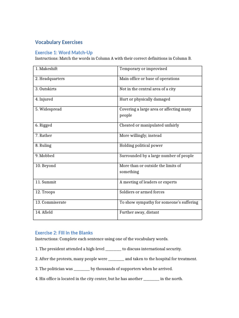 Vocabulary_Exercises (1) | PDF | Protest | Social Conflict