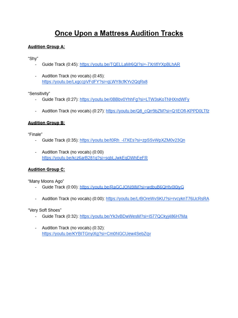 Once Upon A Mattress Audition Tracks | PDF