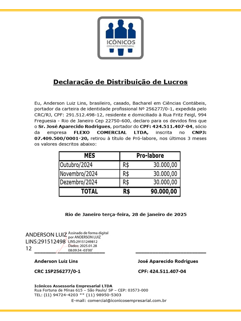 Declaração de Distribuição de Lucros - Flexo | PDF