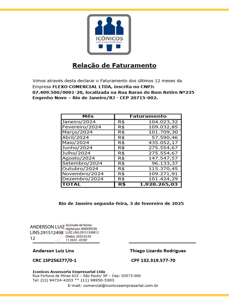 RELAÇÃO DE FATURAMENTO - FLEXO 2024 (2) | PDF