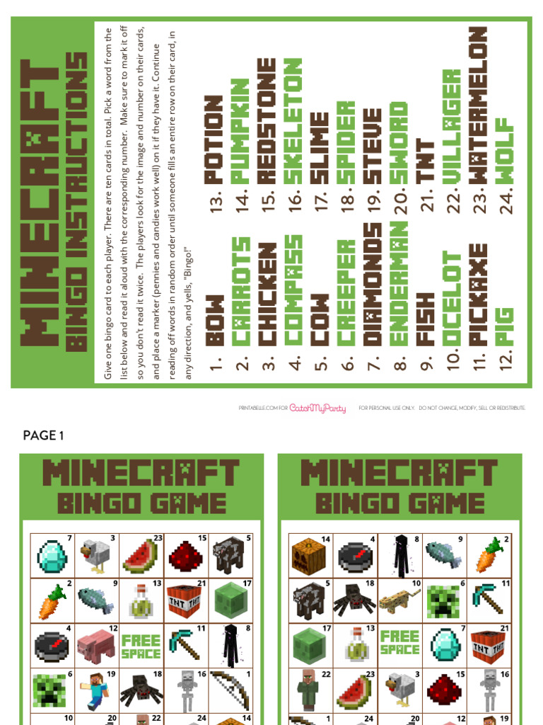 Minecraft Bingo Game Instructions | PDF | Gambling Games | Games Of Chance