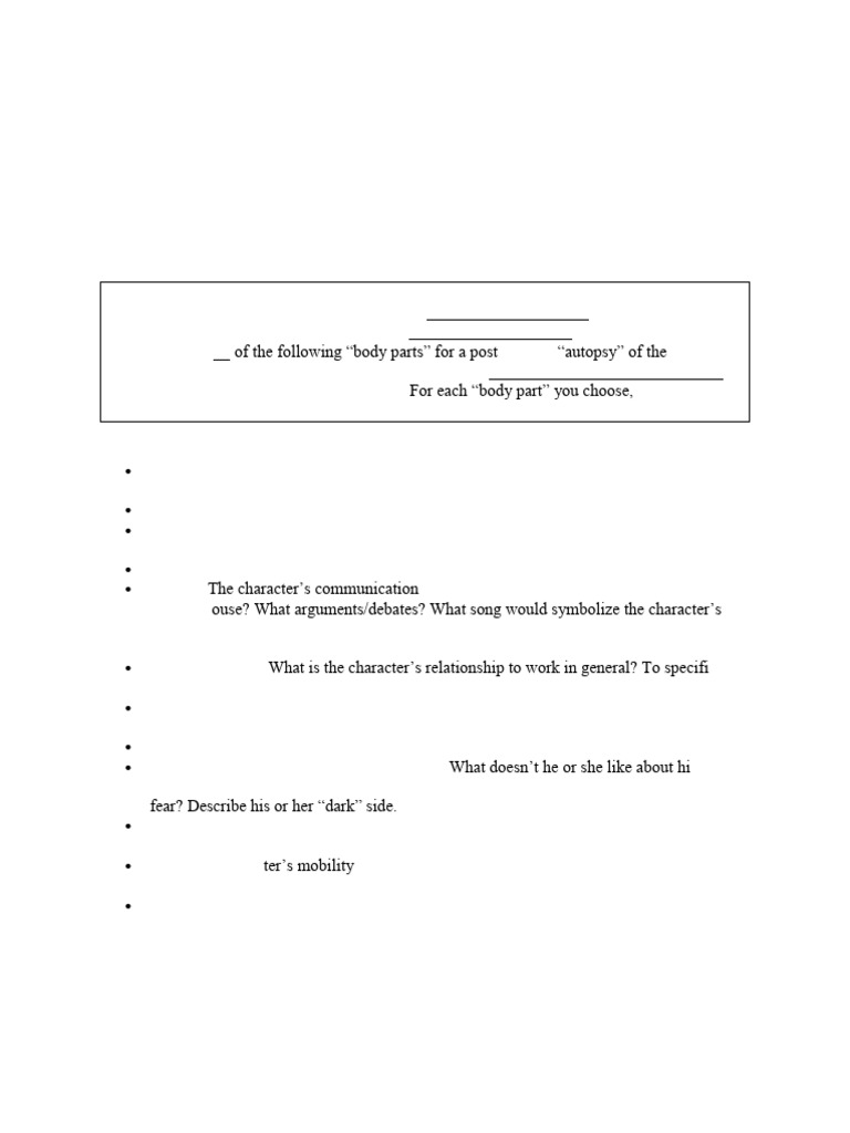 Character Analysis Worksheet | PDF | Autopsy