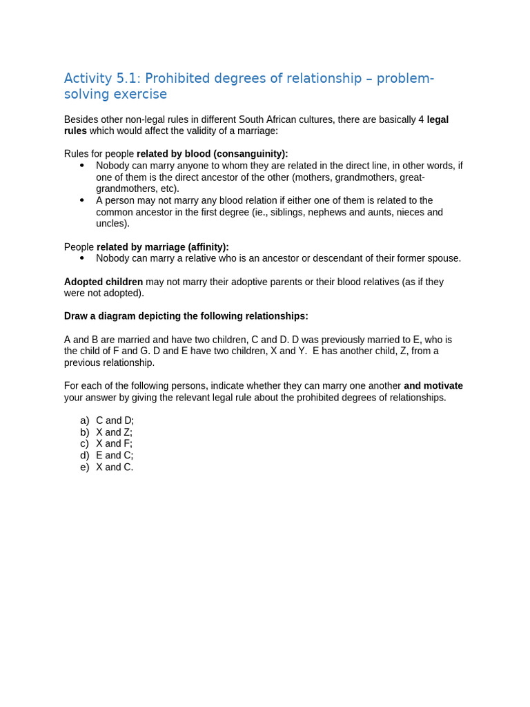 Prohibited Degrees of Relationship in SA | PDF