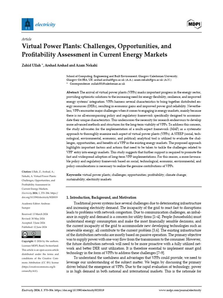 Virtual Power Plants Challenges Opportunities and | PDF | Electrical ...