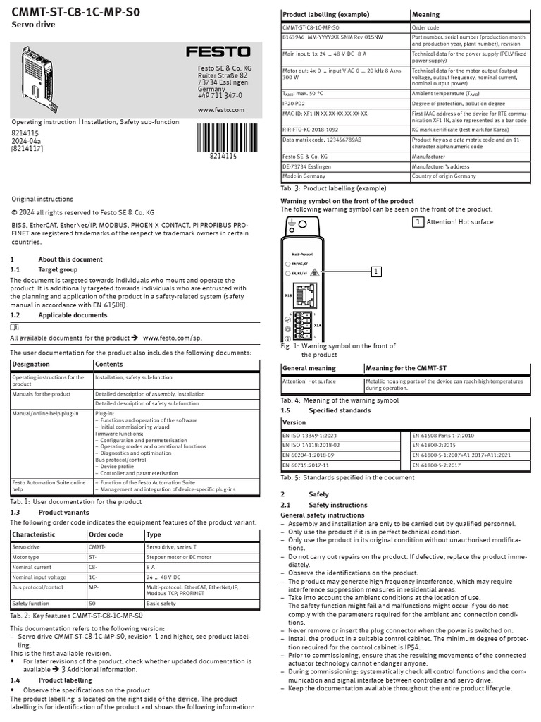 CMMT ST C8 1C MP S0 - Operating Instr - 2024 04a - 8214117g1 | PDF | Relay | Power Supply