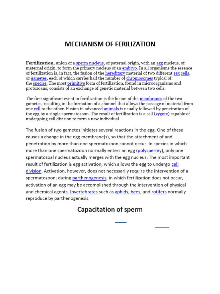 Mechanism of Ferilization-2 | PDF | Fertilisation | Reproduction