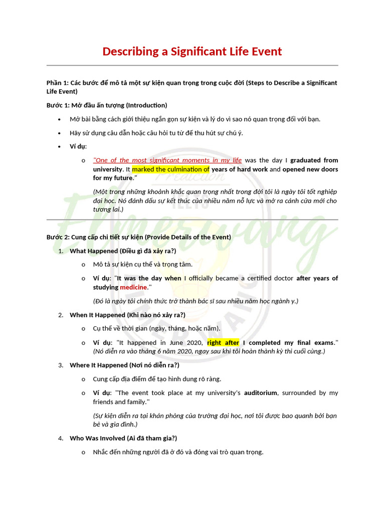 Describing A Significant Life Event | PDF
