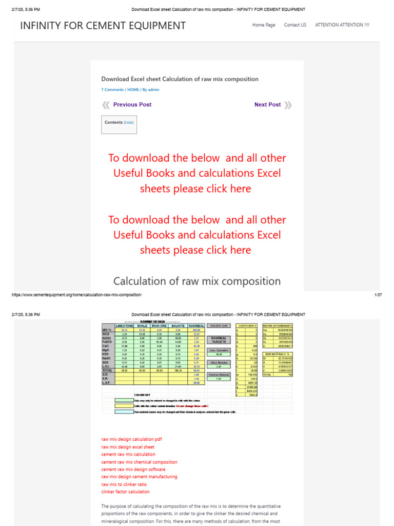 Raw Mix Composition Calculation Excel | PDF | Cement | Lime (Material)