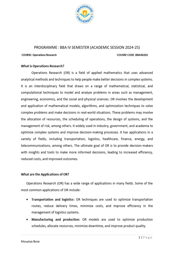 Operations Research Module 1 | PDF | Mathematical Optimization | Markov Chain