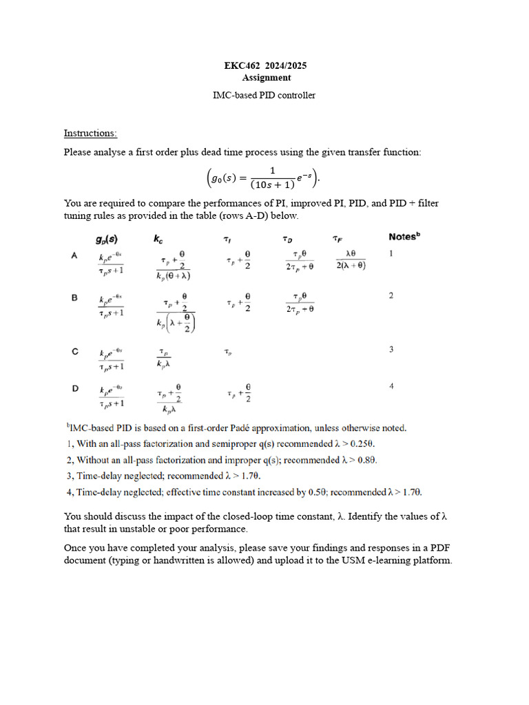 Assignment IMC-based PID Controller (Update20112024) | PDF