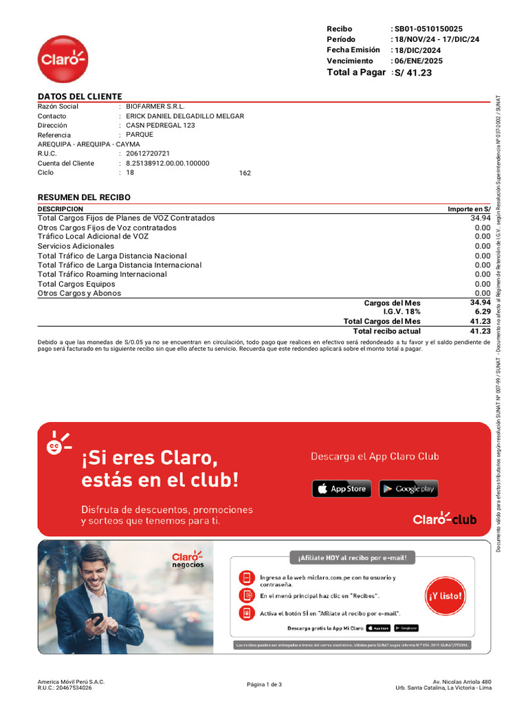 Recibo Claro: Facturación y Detalles | PDF | Telefonía móvil ...