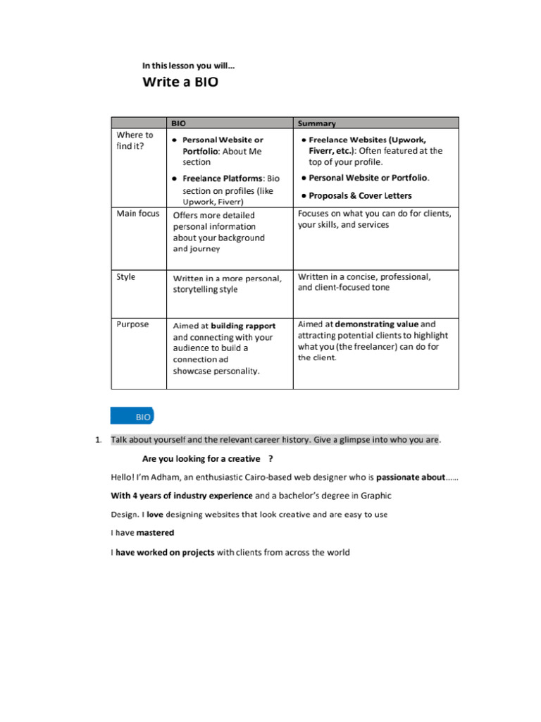Session 1 Writing Bios | PDF