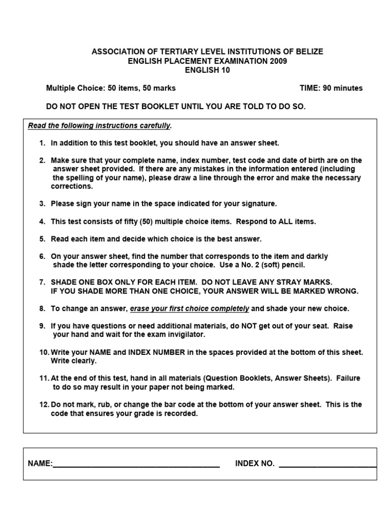 2009 Atlib Eng Paper 1 | PDF | Multiple Choice