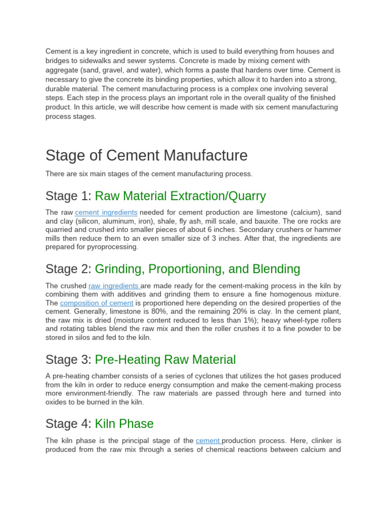 Cement Manufacturing Process Explained | PDF | Cement | Concrete