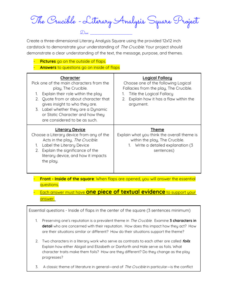 The Crucible - Literary Square Project | PDF | Logic | Tragedy