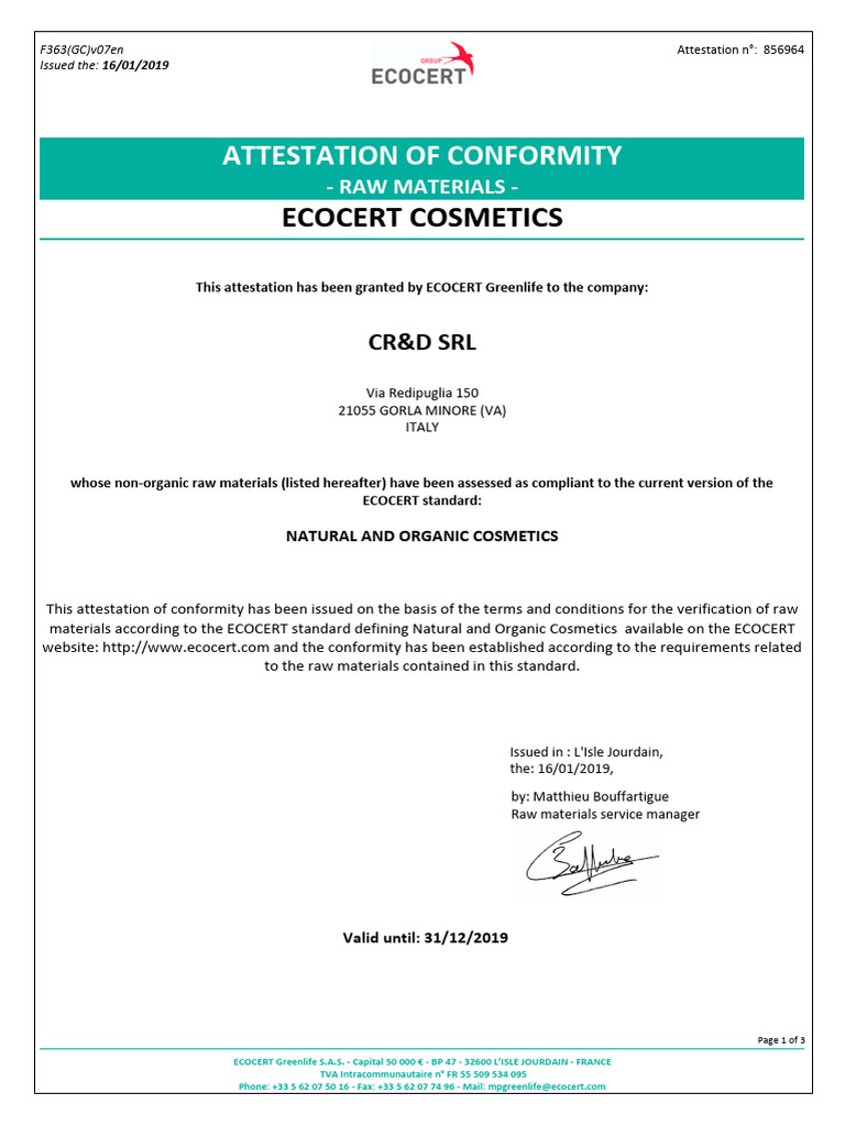 ECOCERT Raw Materials Approval | PDF
