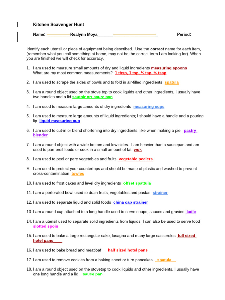 Tool Scavenger Hunt - 19366090 | PDF | Kitchen Utensil | Foods