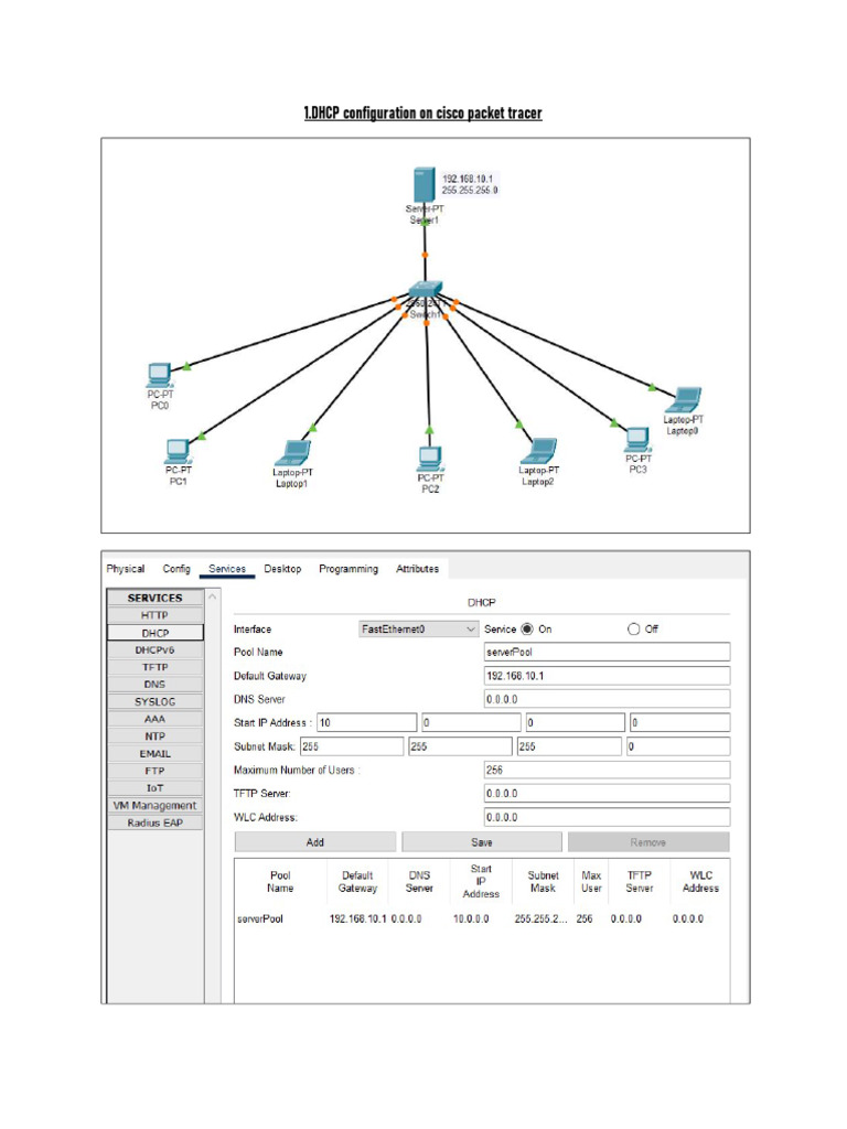 1.DHCP Configuration On Cisco Packet Tracer | PDF