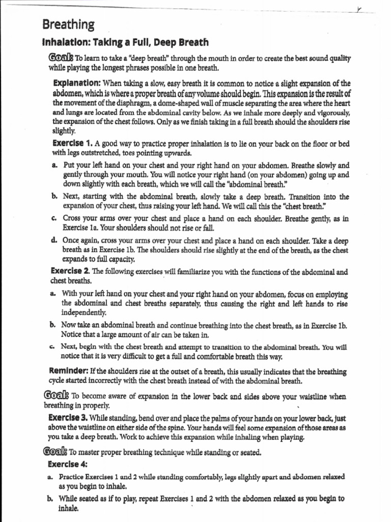 Hand and Body Position & Breathing and Embouchure | PDF | Breathing | Abdomen