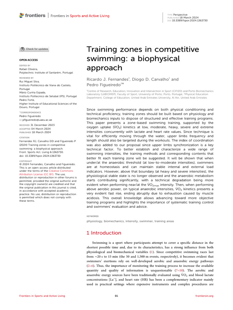 Training Zones in Competitive Swimming | PDF | Swimming | Aerobic Exercise