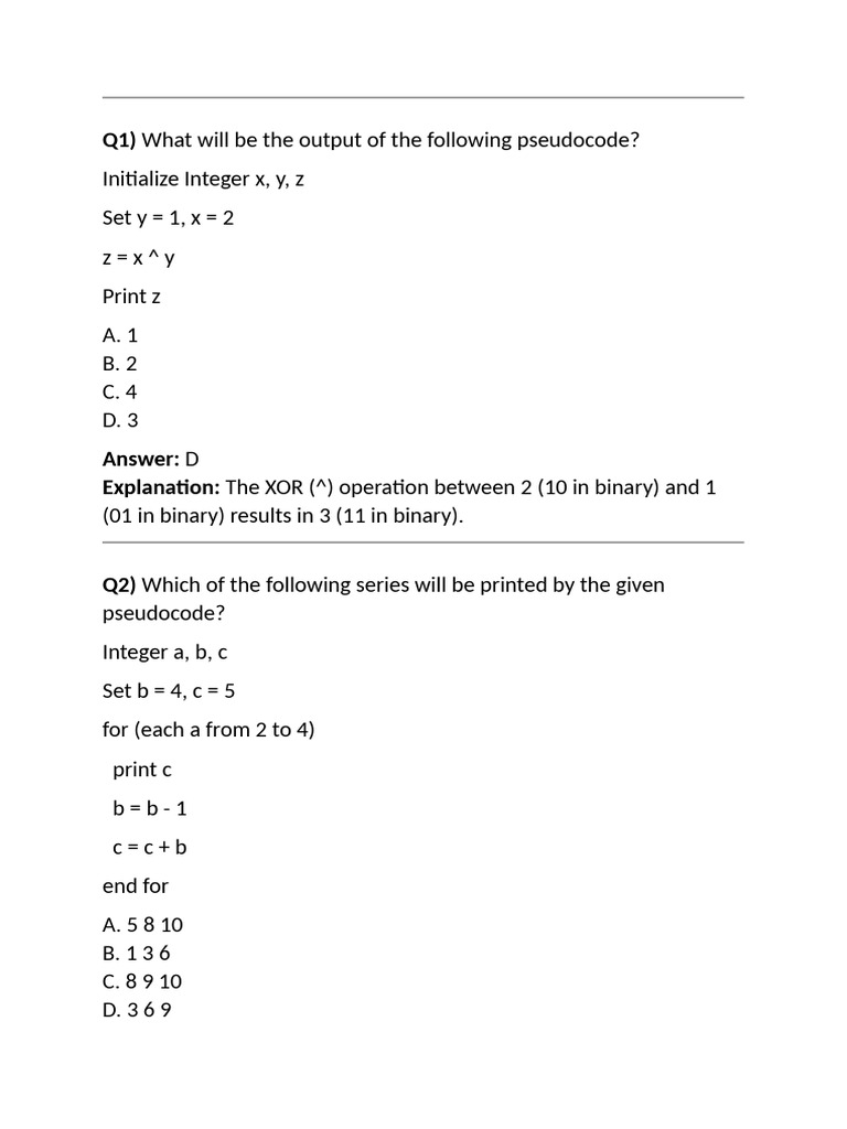 Pseudocode Output Predictions and Explanations | PDF | Iteration ...