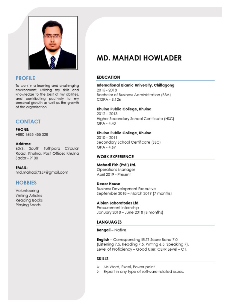 Resume of Mahadi Howlader | PDF