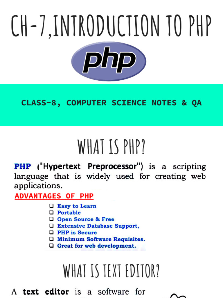 Class 8 Introduction To PHP Notes | PDF