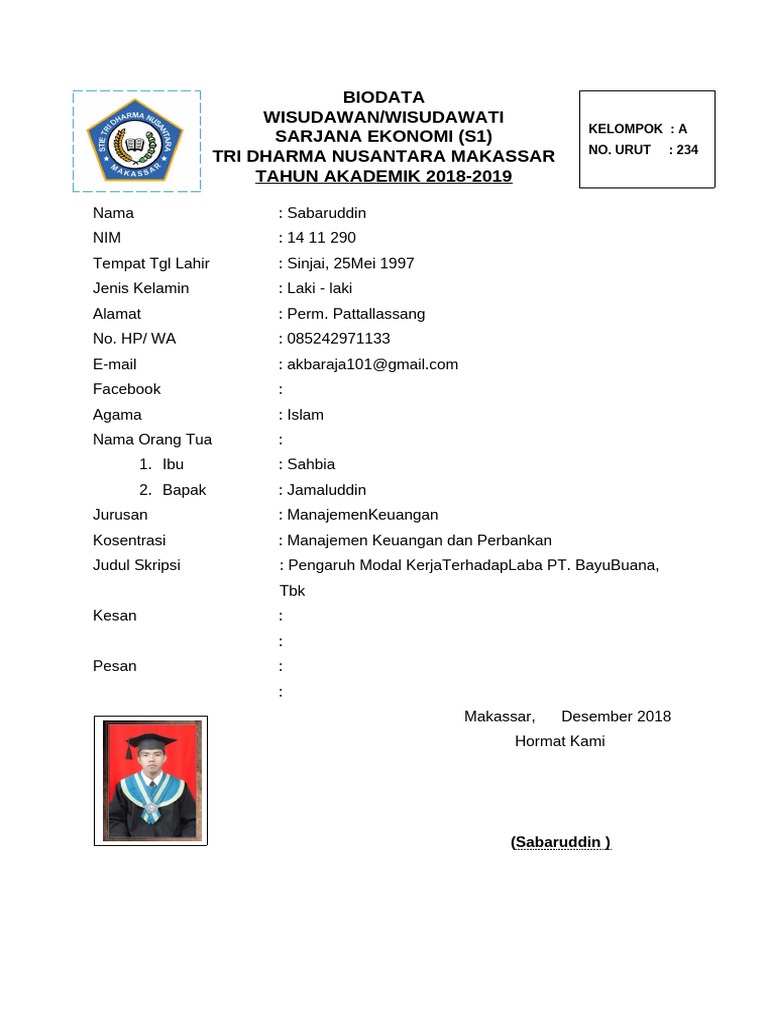 Biodata Sabaruddin | PDF