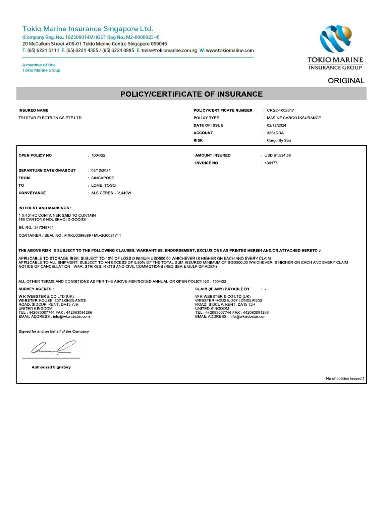 Insurance Certificate | PDF